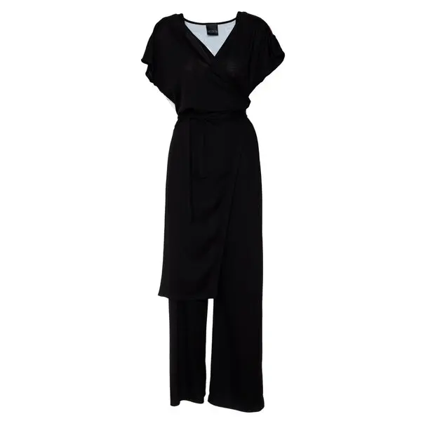 ARTISTA Victory Chic Short Sleeve Full Length Jumpsuit - Black