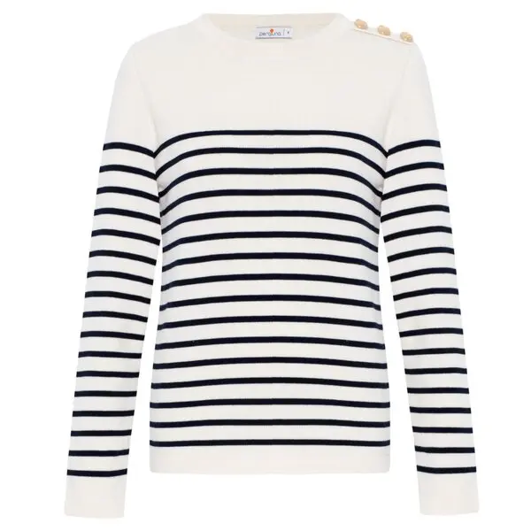 PERALUNA Audrey Organic Cotton Stripe Pullover - Blue