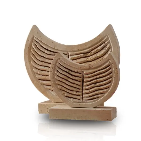 MARLETH Neutrals Set Of Two Handmade Travertine Crescent Decor Set - Brown