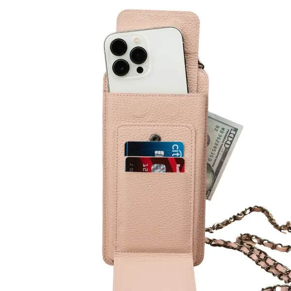 LEATHERE Leather Crossbody Bag Phone Wallet - Pink