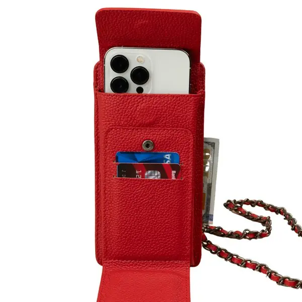 LEATHERE Leather Crossbody Bag Phone Wallet - Red