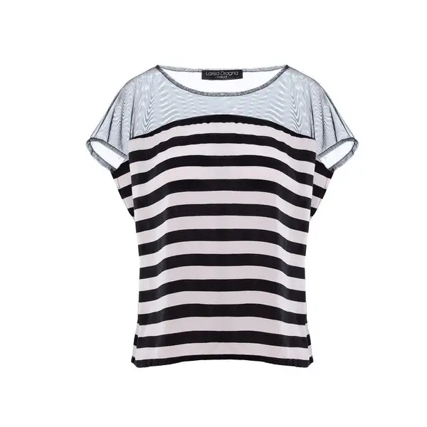 LARISA DRAGNA Striped Viscose Blouse With Tulle Insertion