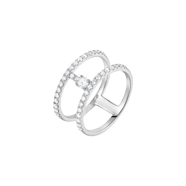 DYAMKA 14k Gold Pave Diamond Two-row Ring - Silver