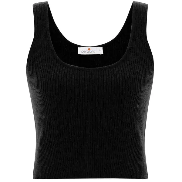 PERALUNA Cashmere Blend Crop Fit Ribbed Knitwear Singlet - Black