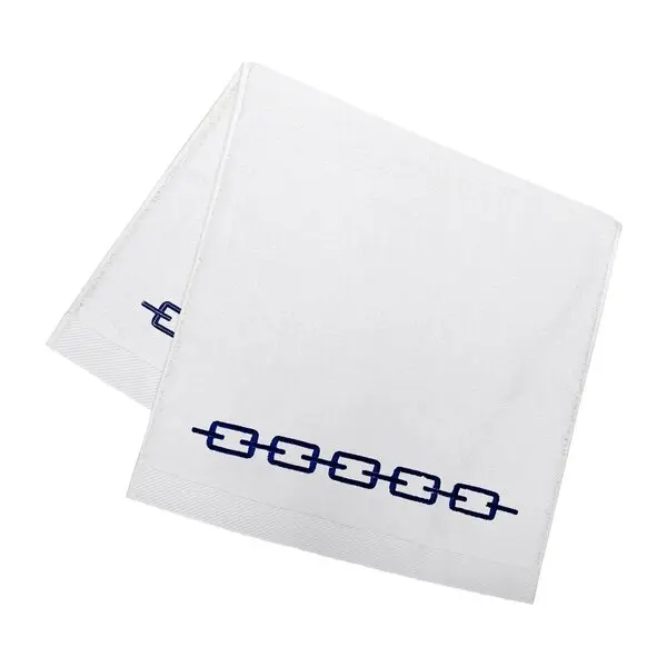 KM HOME COLLECTION White / Blue Navy Chain Embroidery Face Towel - White/blue