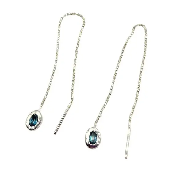 AMY DELSON JEWELRY Thelma London Blue Topaz Sterling Silver Threader Earrings - Blue/silver