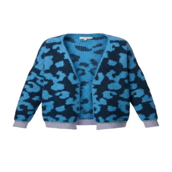 Saachi Animal Print Mohair Cardigan - Blue