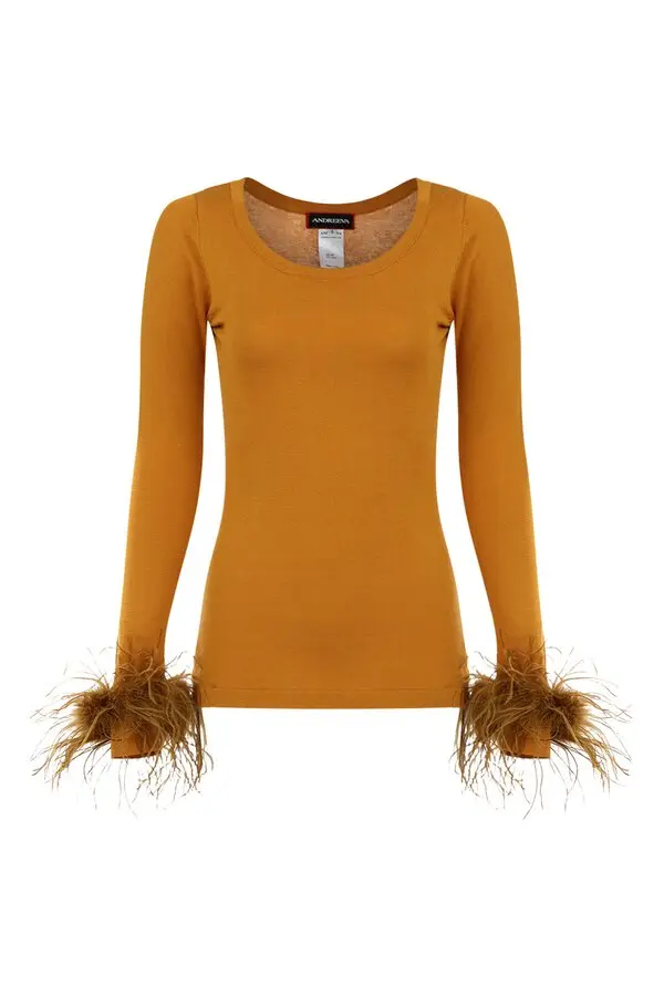 ANDREEVA Feather-trimmed Cashmere Blend Knit Top