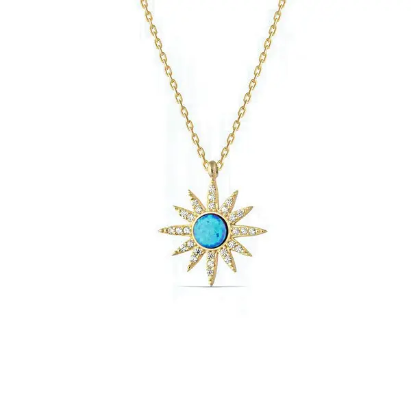 SPERO LONDON Blue Opal Sun Sterling Silver Necklace - Gold