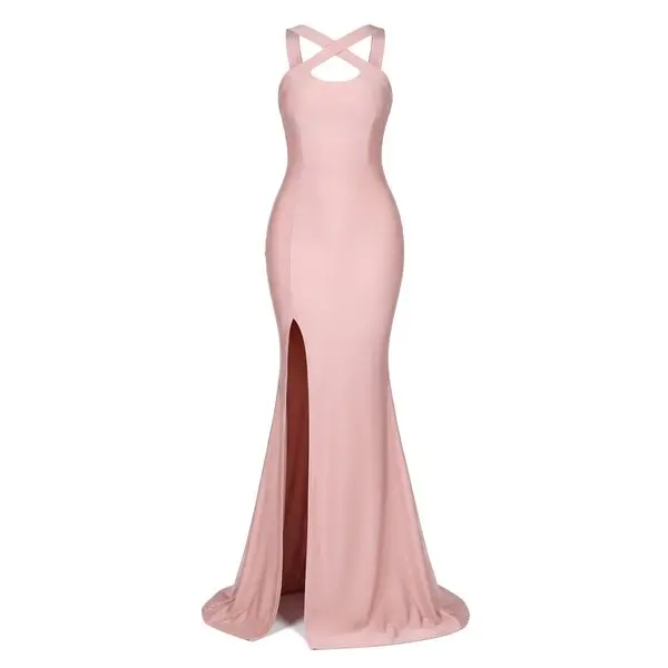 MODA GLAM Jersey Cross Strap Gown