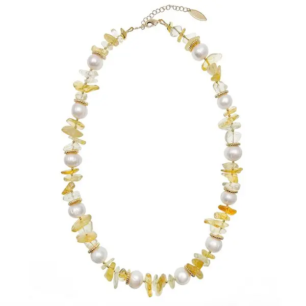 FARRA Citrine And Freshwater Pearl Necklace - Yellow