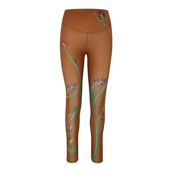 LIMAR Floral High Waisted Activewear Leggings Camel Brown