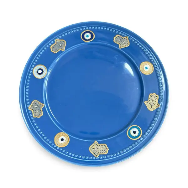 CASA DUNIYA Hand-painted Evil Eye Jana Ceramic Serving Plate - Blue