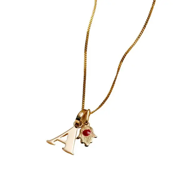 POSH TOTTY DESIGNS Hamsa Hand Talisman And Letter Charm Necklace - Gold