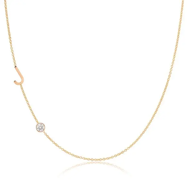 Maya Brenner Designs Monogram Necklace With Diamond 18 - Rose Gold