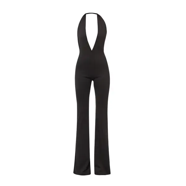 LIA ARAM Halterneck Flared Jumpsuit - Black