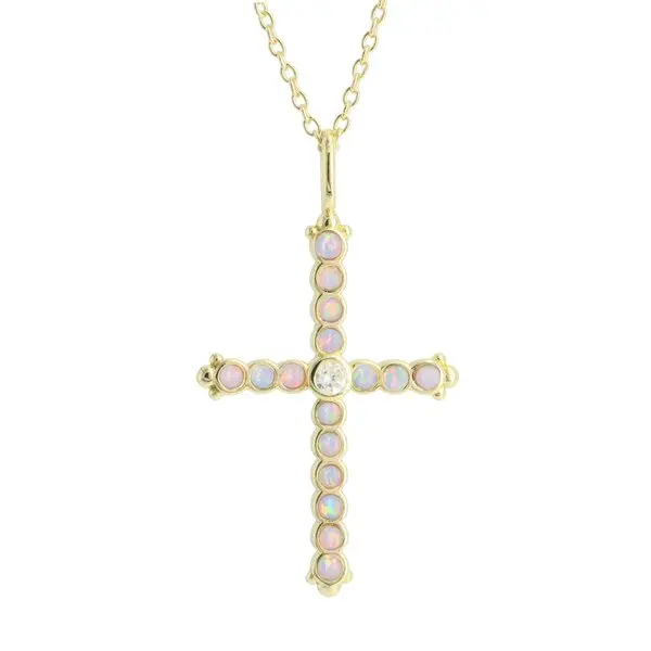 KAMARIA Opal Bezel Cross Pendant Necklace - Purple