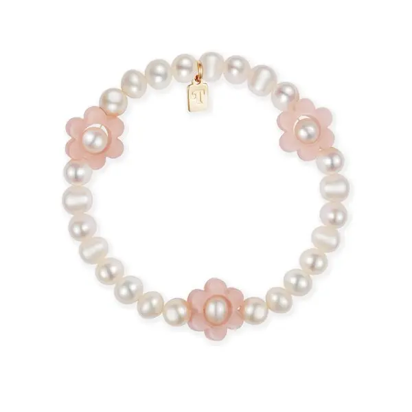 TOOLALLY Flower Pearl Bracelet - White/gold/pink