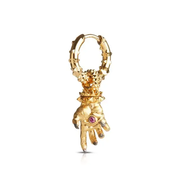KASUN Hand Of The Protector July Ruby Vermeil Earring - Gold