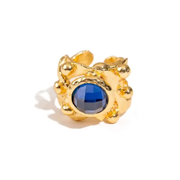 EBRU JEWELRY Royal Sapphire Crown Statement Ring - Gold/blue