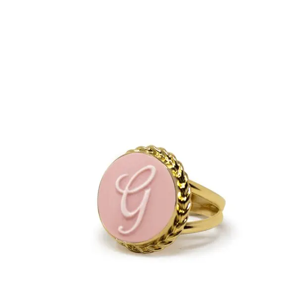 VINTOUCH ITALY Cameo Initial Ring - Pink/gold