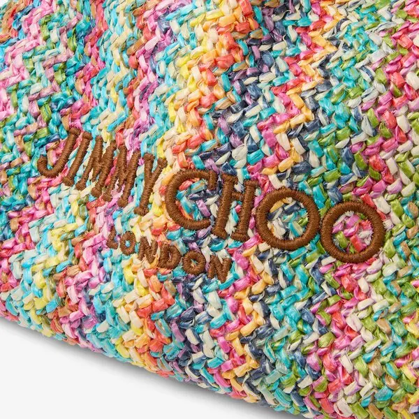 JIMMY CHOO Chevron Raffia Drawstring Pouch With Leather Trim