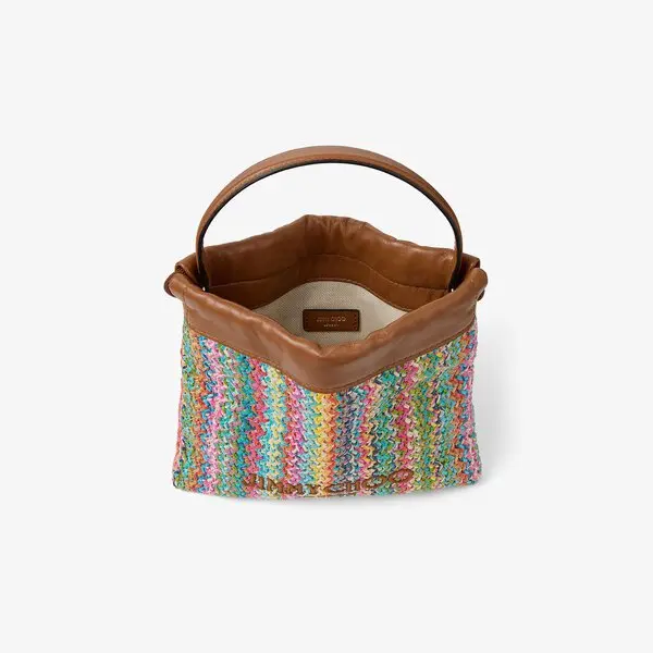 JIMMY CHOO Chevron Raffia Drawstring Pouch With Leather Trim