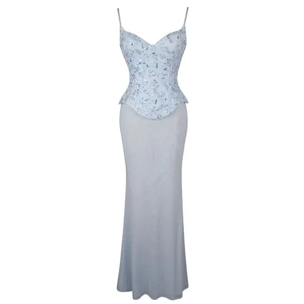 MISS CIRCLE NEW YORK Sweetheart Mermaid Peplum Maxi Dress - Blue
