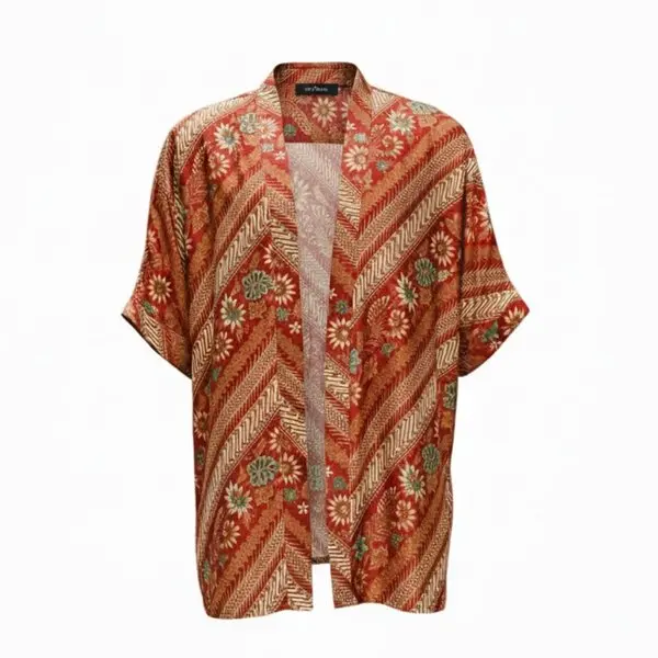 ORIGIN OF HEARTS Neutrals Imai Contemporary Satin Kimono Shirt - Red