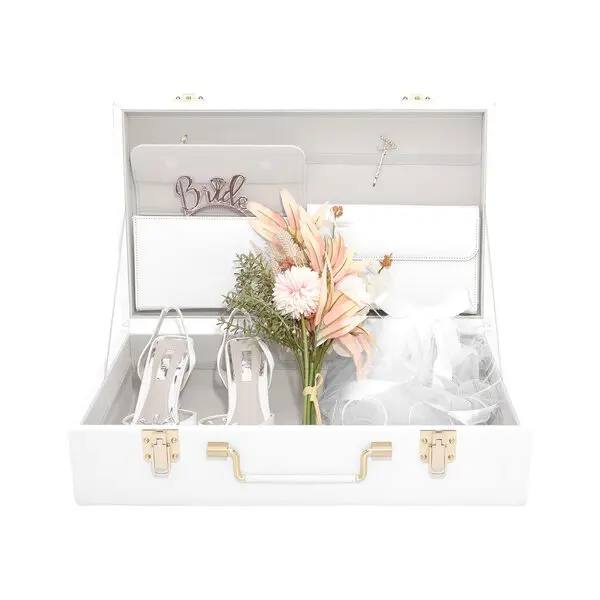 STACKERS Faux Leather Memory Storage Trunk With Gold Hardware - White