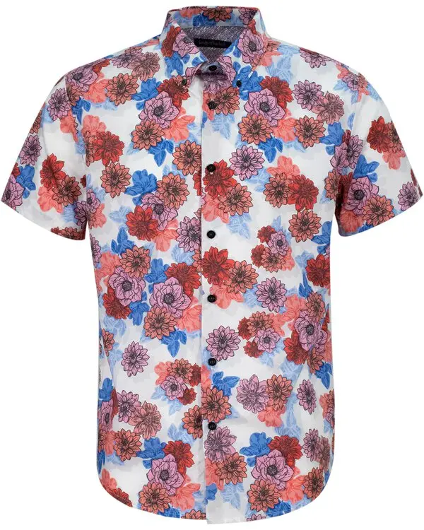 LORDS OF HARLECH Tim Snap Floral Shirt Melon - Pink