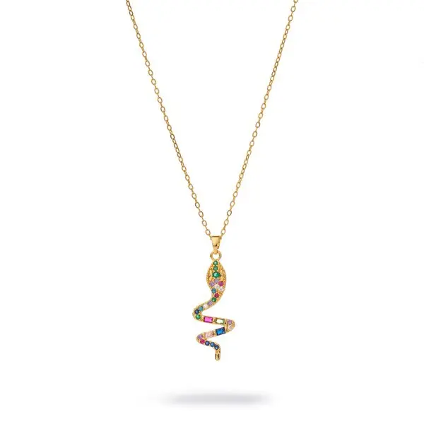 EBRU JEWELRY Rainbow Gemstone Snake Pendant Necklace - Gold