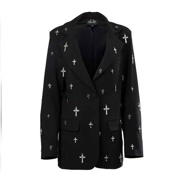 VAZAF Saint Embellished Blazer With Stainless Steel Crosses