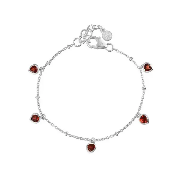 MOON LONDON Mani Garnet Heart Charm Bracelet - Silver