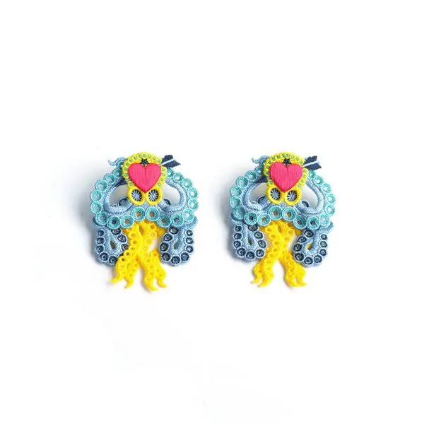 NANA WATANABE Arrow & Octopus Embroidered Earrings - Yellow