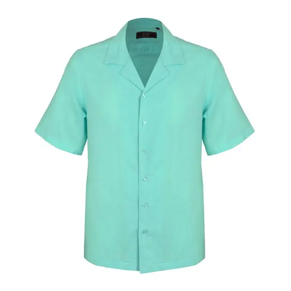 DAVID WEJ Hugo Linen Cuban Collar Shirt Turquoise - Blue