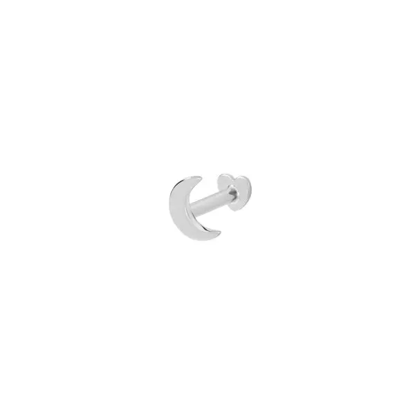 VANCHI 14k White Gold Moon Flat Back Stud Earring - Silver