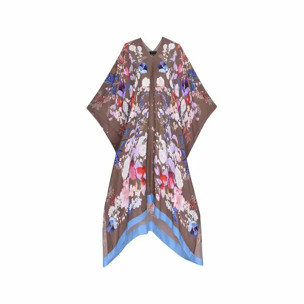 MENG Floral Print Silk Georgette Kaftan - Brown
