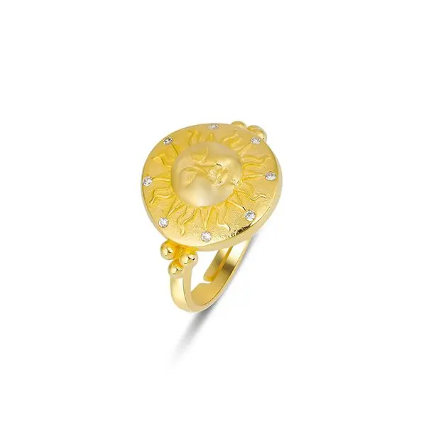 SPERO LONDON Sun And Face Embossed Sterling Silver Ring - Gold