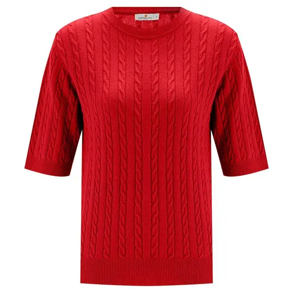 PERALUNA Cable Knit Cashmere Blend Blouse - Red