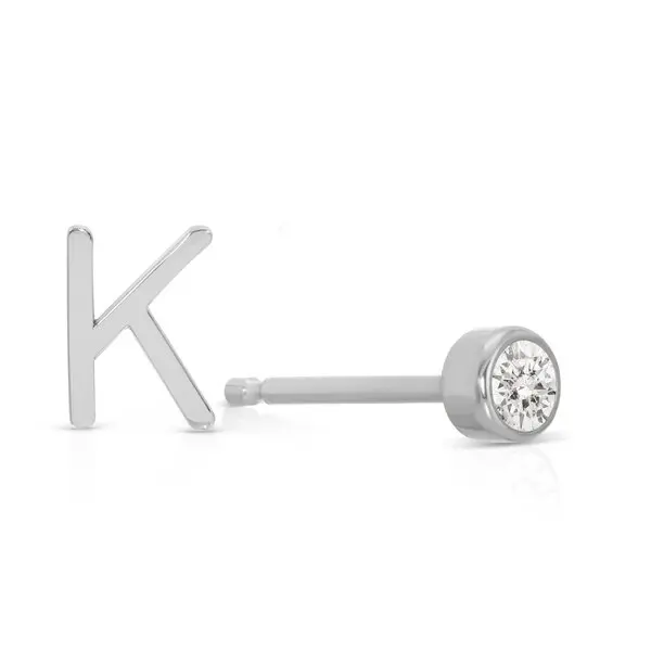 Maya Brenner Designs Monogram And Diamond Earring Set In 14k Gold - White