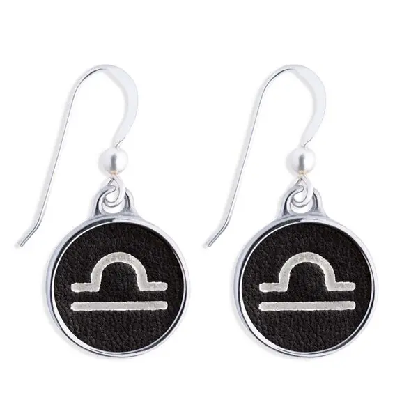 N'DAMUS LONDON Zodiac Libra Leather Dangle Earrings - Silver/black