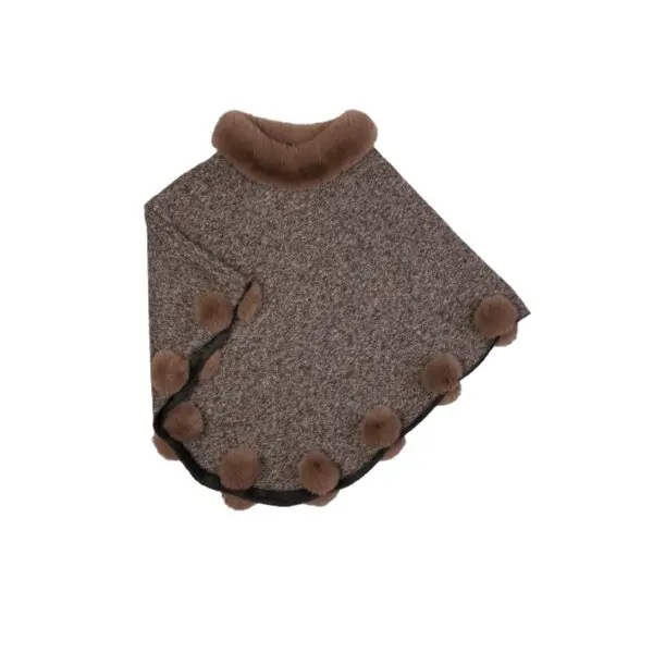 Saachi Faux Fur Trimmed Poncho - Brown