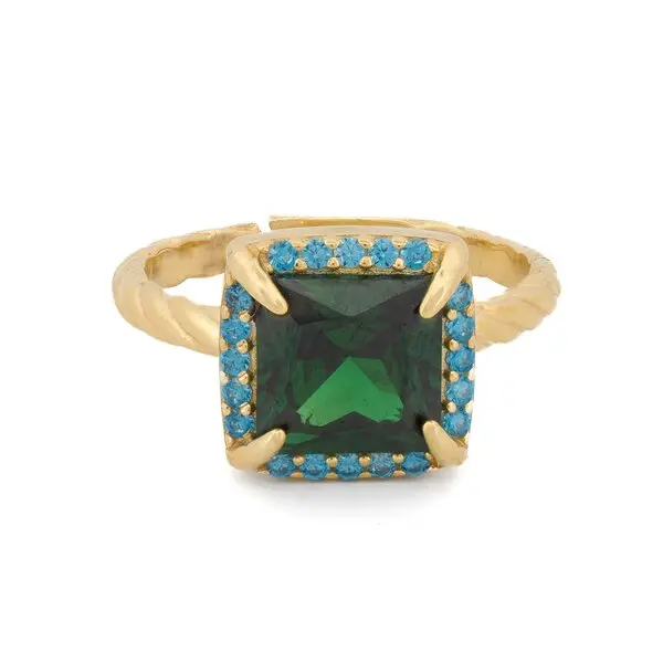 EBRU JEWELRY 18k Gold Plated Sterling Silver Emerald And Crystal Statement Ring - Gold/green/blue