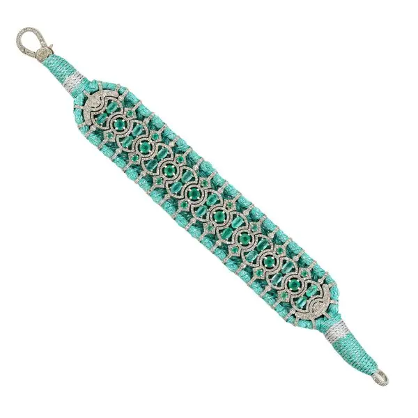 ARTISAN Emerald And Diamond Silk Bracelet In Sterling Silver - Green/white