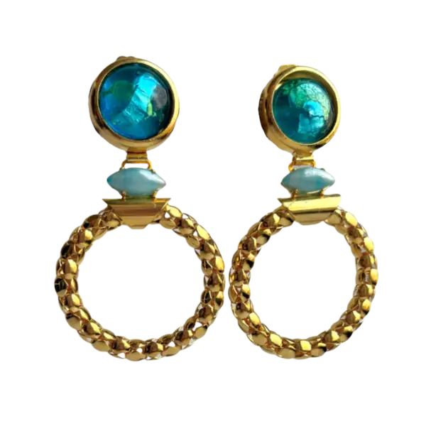 LAURA GRAY Glass Hoop Clip Earrings - Blue