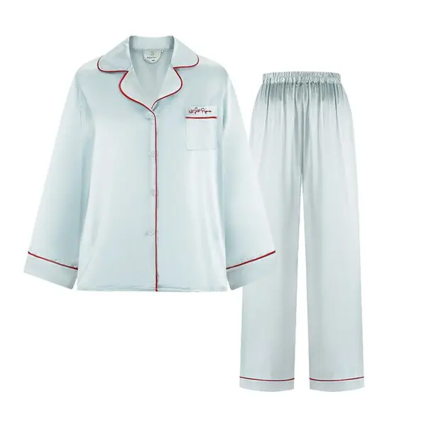 Not Just Pajama Little Heart Classic Silk Pajama Long Set - Blue