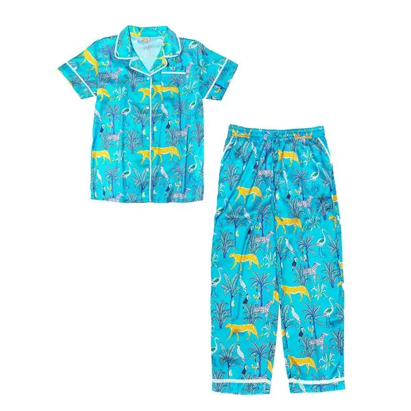 INARA Green / Blue Lomami Leopard Pyjama Set - Green/blue