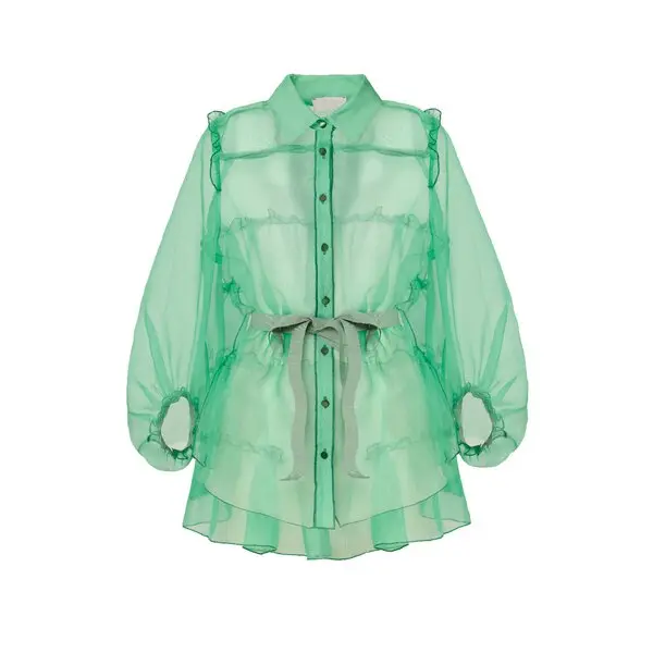 GEORGETTE Emerald Veil Organza Blouse - Green