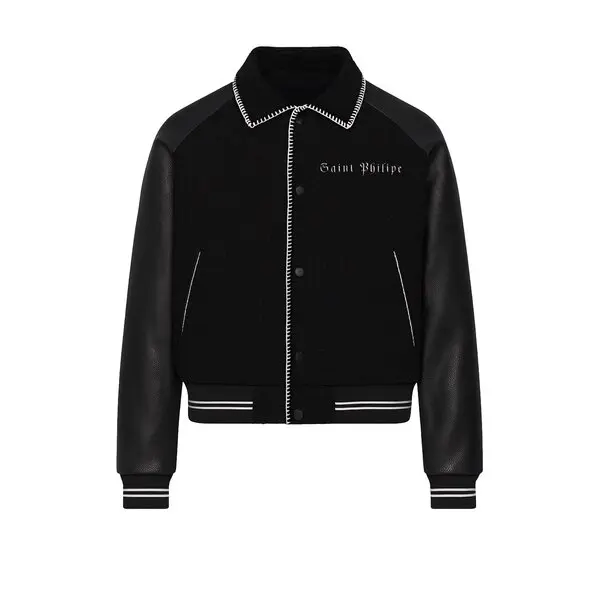 FREAK VAULT Saint Philippe Noir Varsity Jacket With Faux Leather Sleeves